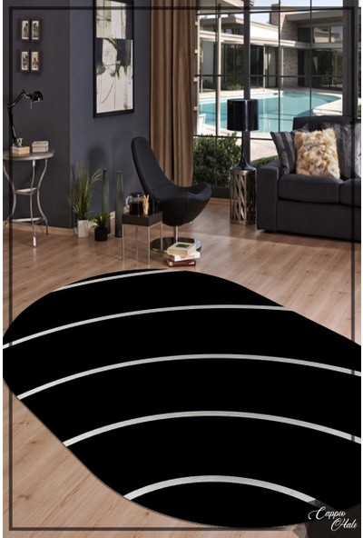 Cappio Halı Cappio Siyah Gümüş Detaylı Oval Halı Cappio Halı Cappio Siyah Gümüş Detaylı Oval Halı