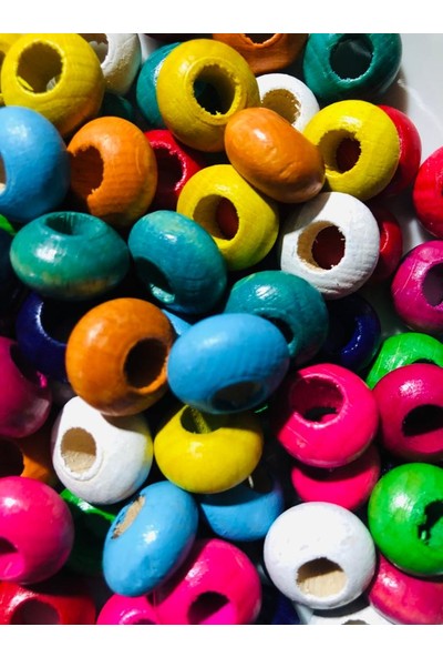 Renkli Ahşap Boncuk ~ En 8mm , Çap 15MM ~ 50 Adet Renkli Ahşap Boncuk ~ En 8mm , Çap 15MM ~ 50 Adet