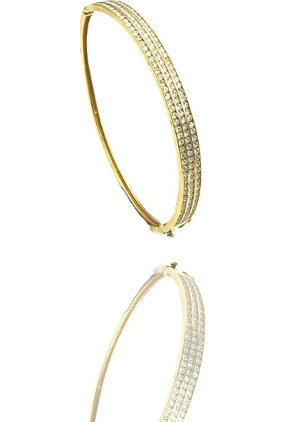 Tekin Gold 3 Sıra Taşlı Suyolu Kelepçe Bilezik