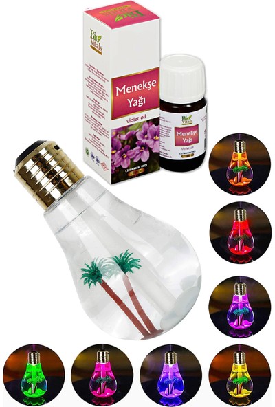 Menekşe Yağı Ile Buhurdanlık Ampul Hava Nemlendirici Buhar Makinesi Aromaterapi 7 LED Işıklı Difüzör