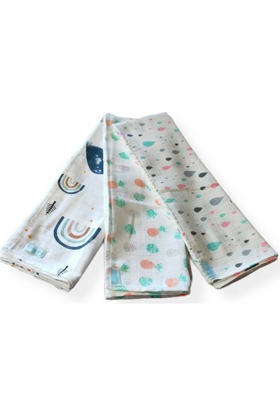 Majkabeba Denim Rainbow Turuncu Ananas Pembe Damlalar 3'lü Set Pamuk Bebek Çocuk Müslin Örtü 100 x 100 cm Majkabeba Denim Rainbow Turuncu Ananas Pembe Damlalar 3'lü Set Pamuk Bebek Çocuk Müslin Örtü 100 x 100 cm