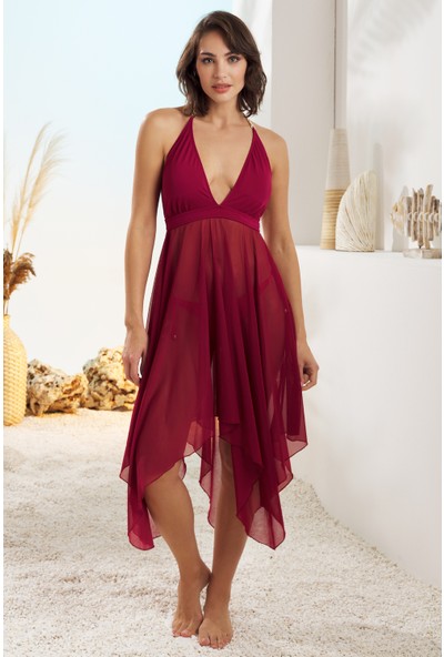 Pierre Cardin Dekolteli Ince Askılı Pareo 211802 Vişne