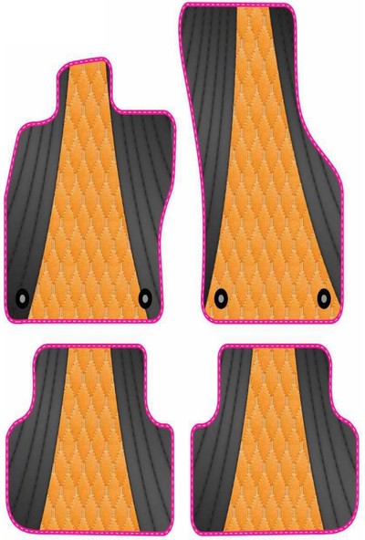 Tegin Mercedes E Cabrio A238 2017 ve Sonrası Turuncu Deri Siyah Deri Desen Pembe Kenar Paspas