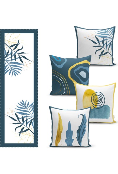 Real Homes Renkli Egzotik Yaprak Tasarımlı 4 Kırlent Kılıfı ve 1 Runner Seti Real Homes Renkli Egzotik Yaprak Tasarımlı 4 Kırlent Kılıfı ve 1 Runner Seti