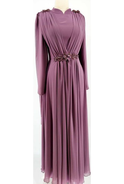 Fahrettin Moda 16570 Lavanta Drapeli Pelerinli Tesettür Abiye