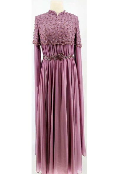 Fahrettin Moda 15715 Lavanta Şifon Pelerinli Tesettür Abiye