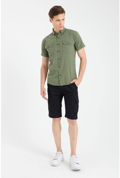 Ddfashion Erkek Siyah Slim Fit Esnek Kumaş Kargo Şort 501