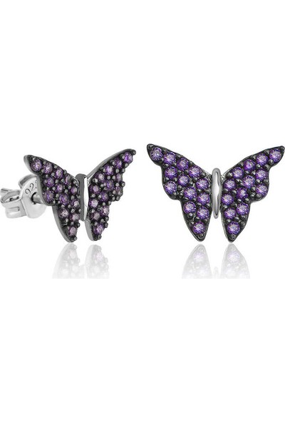 Gümüşhane Silver ​gümüş Mor Kelebek Küpe