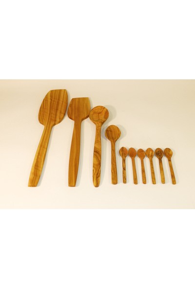 Sağlar El Sanatları 10 Parça Zeytin Ağacı El Yapımı Kaşık & Ispatula Çeyiz Takımı