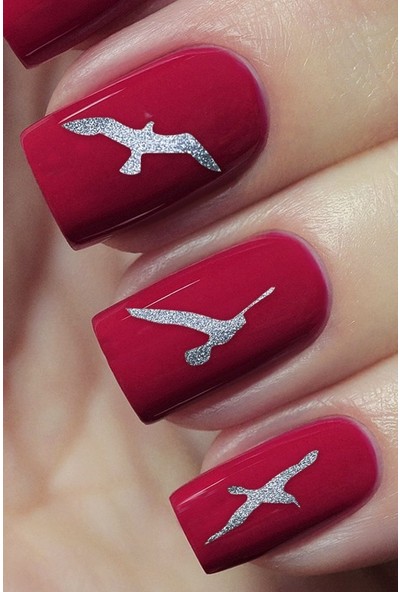 Artikel Gümüş Kuşlar Metalik Tırnak Sticker, Nail Sticker, Nail Art