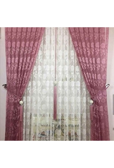 DKF PERDE Gülkurusu Tül Fon Perde -2 Kanat