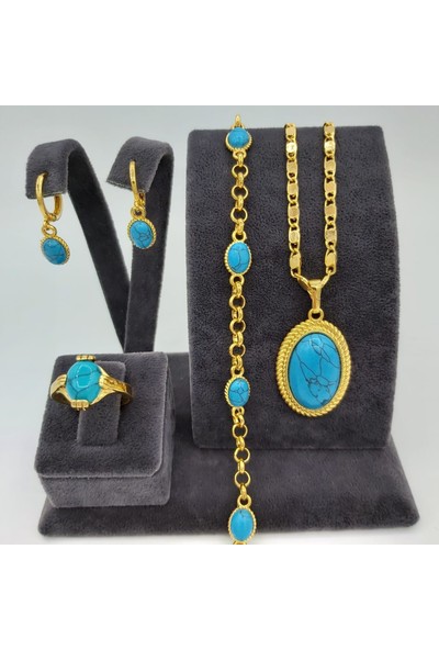 Zeygold 22 Ayar Altın Kaplama Firuze Taşlı Takı Seti Zeygold 22 Ayar Altın Kaplama Firuze Taşlı Takı Seti