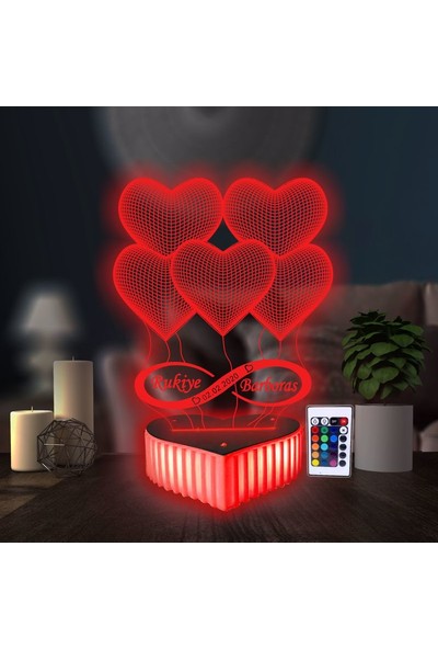 3D Hediye Dünyası Nişanlıma Özel Kalpli Hediye 16 Renkli Kumandalı