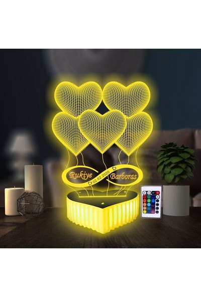 3D Hediye Dünyası Eşime 5 Kalpli Özel Hediye 16 Renkli Kumandalı 3D Hediye Dünyası Eşime 5 Kalpli Özel Hediye 16 Renkli Kumandalı