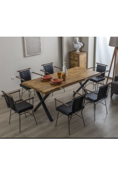 Iron16 Wooden Yemek Masası 6 Sandalye Iron16 Wooden Yemek Masası 6 Sandalye