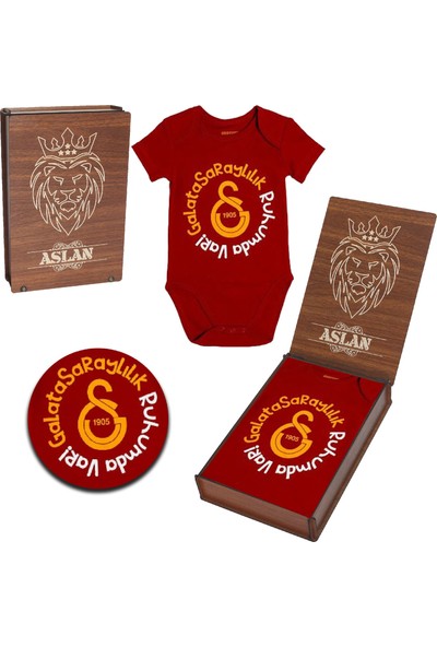 Galatasaray Orijinal Bebek Body Zıbın Hediyelik Ahşap Kutulu