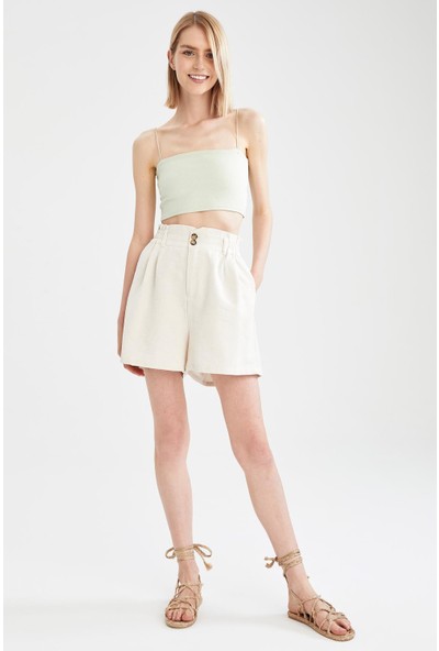 Defacto Paper Bag Yüksek Bel Keten Bermuda Şort U3812AZ21SM Defacto Paper Bag Yüksek Bel Keten Bermuda Şort U3812AZ21SM
