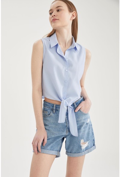 Defacto Paçası Katlamalı Yırtık Detaylı Mini Boyfriend Jean Şort U3018AZ21SM