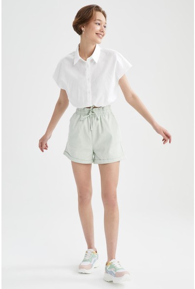 Defacto Coool Paper Bag Yüksek Bel Pamuklu Bermuda Şort U3791AZ21SM