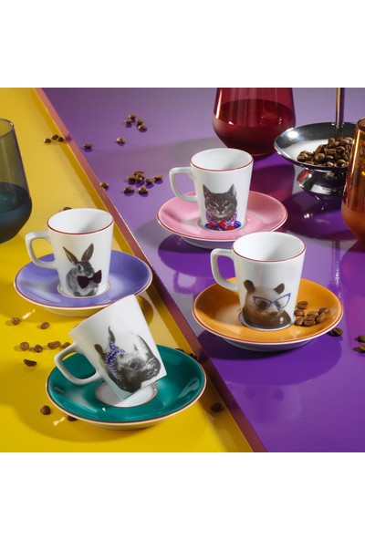 Porland Pretty Animals 8 Parça Kahve Fincan Takımı Porland Pretty Animals 8 Parça Kahve Fincan Takımı