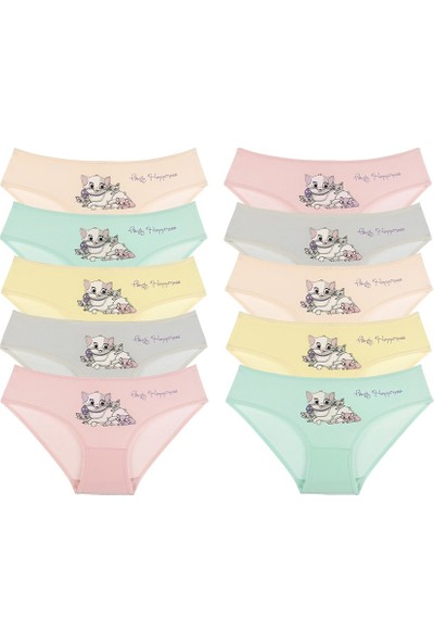 Donella 10'lu Renkli Kedi Baskılı Kız Çocuk Külot - 4171FH