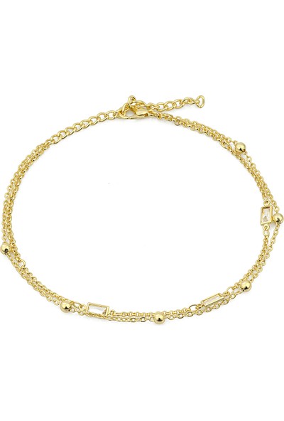 Elika Silver Kadın Top Zincirli Taşlı Halhal