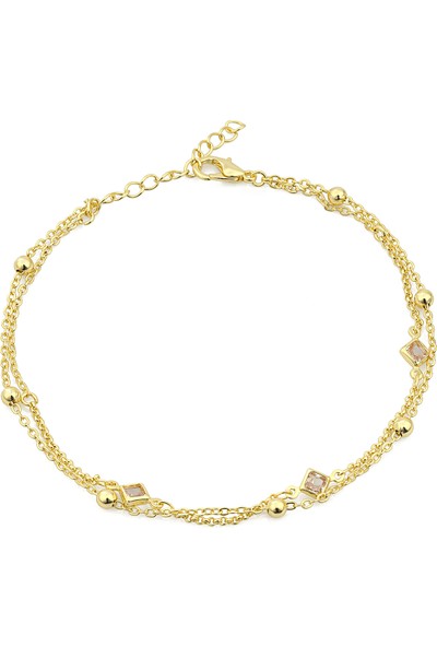 Elika Silver Kadın Top Zincirli Taşlı Halhal