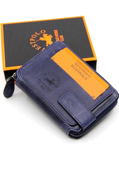 Lacivert Crazy Deri Kağıt Para Bölmeli Cüzdan Kartlık WPT1795CR
