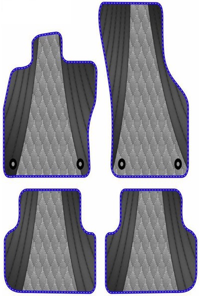 Tegin Mercedes C W205 2014 ve Sonrası Siyah Dikişli Siyah Deri Desenli Mavi Kenarlı Paspas