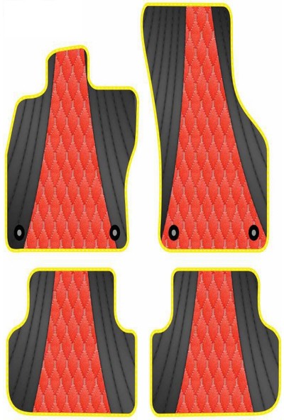 Tegin Bmw 1 Serisi E87 2005-2011 Hatchback-5d Kırmızı Deri Siyah Deri Desenli Sarı Kenar Paspas