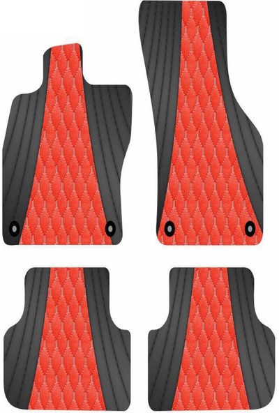 Tegin Opel Astra Gtc 2011 ve Sonrası Kırmızı Deri Siyah Deri Desenli Beyaz Kenar Paspas