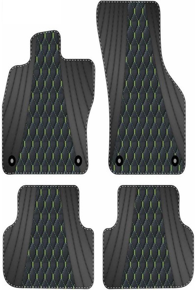 Tegin Ford Fiesta 2002-2008 Uyumlu Siyah Deri Fıstık Yeşili Dikişli Siyah Deri Desenli Paspas