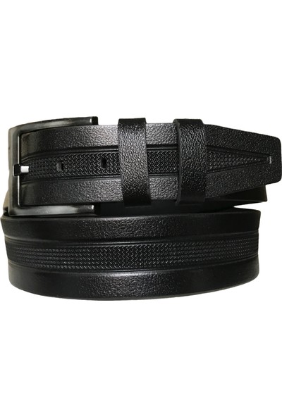 Go Deri Orta Baskılı Siyah Kot Spor Deri Kemer 4,5 cm