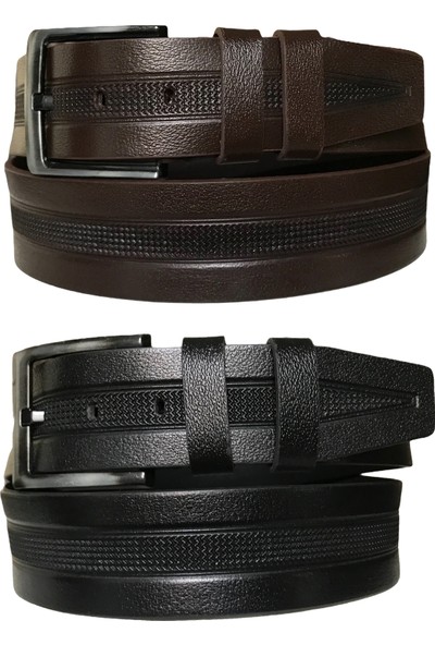 Go Deri 2'li Set Kot, Spor Deri Kemer; Siyah, Kahverengi 4,5 cm