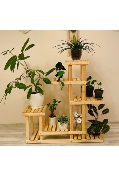 Yaman7 Ticaret Ahşap Saksı Standı 6 Katlı Saksılık Çiçeklik Çok Katlı Dekoratif Saksı Standı Kalın
