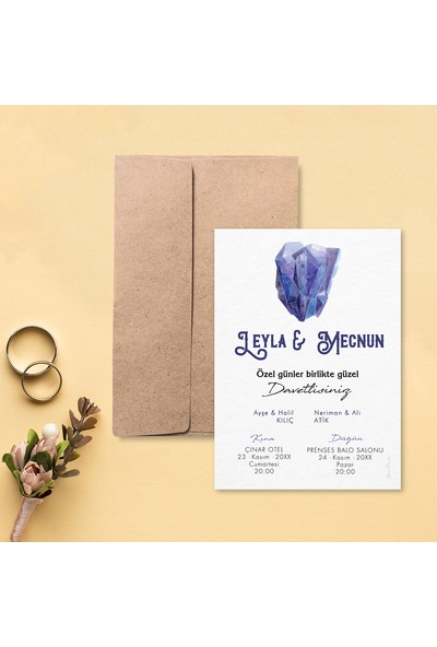 Yaren Davetiye Davetiye Düğün Nişan Nikah Kına Sünnet Kraft Zarflı 100 Adet