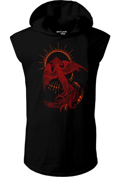 Artaport Design Anka Kuşu Tasarım Kapüşonlu Kolsuz Siyah T-Shirt Artaport Design Anka Kuşu Tasarım Kapüşonlu Kolsuz Siyah T-Shirt