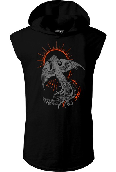 Artaport Design Anka Kuşu Tasarım Kapüşonlu Kolsuz Siyah T-Shirt Artaport Design Anka Kuşu Tasarım Kapüşonlu Kolsuz Siyah T-Shirt
