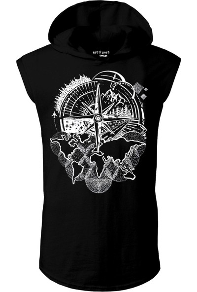 Artaport Design Pusula Tasarım Kapüşonlu Kolsuz Siyah T-Shirt Artaport Design Pusula Tasarım Kapüşonlu Kolsuz Siyah T-Shirt