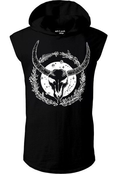 Artaport Design Ruh Öküzü Tasarım Kapüşonlu Kolsuz Siyah T-Shirt Artaport Design Ruh Öküzü Tasarım Kapüşonlu Kolsuz Siyah T-Shirt