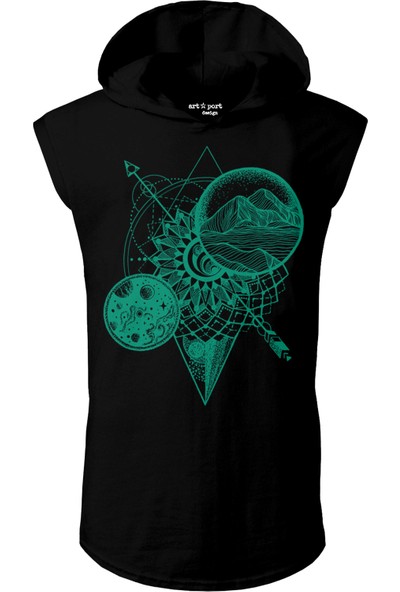 Artaport Design Sonsuzluk Tasarım Kapüşonlu Kolsuz Siyah T-Shirt Artaport Design Sonsuzluk Tasarım Kapüşonlu Kolsuz Siyah T-Shirt