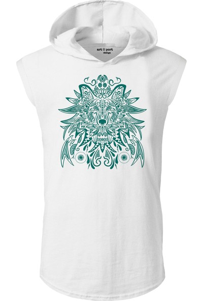 Artaport Design Kurt Baskılı Kapüşonlu Kolsuz Beyaz T-Shirt Artaport Design Kurt Baskılı Kapüşonlu Kolsuz Beyaz T-Shirt