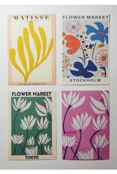 Mia Pera Japon Çiçeği Matisse Zarflı Kartpostal Kartı Serisi 4'lü