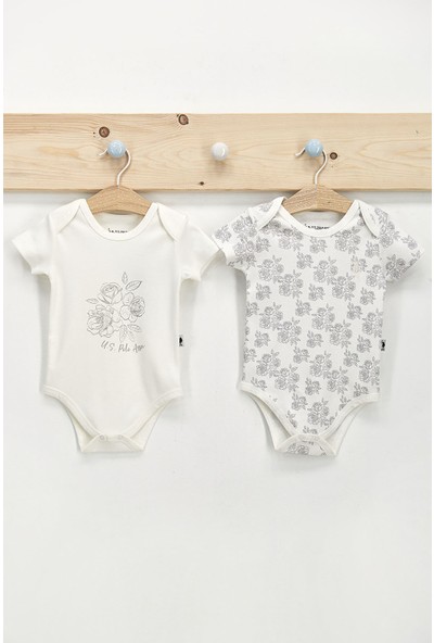 U.S. Polo Assn. Kız Bebek 2'li Kısa Kol Çiçek Desenli Body