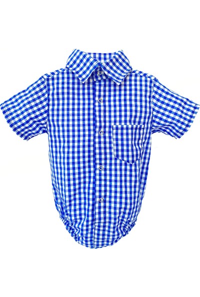 Look Kids Erkek Bebek Mavi Beyaz Ekose Çıtçıtlı Gömlek Zıbın