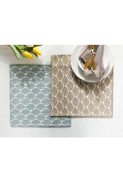 English Home Ashley Pamuk 2'li Amerikan Servis 40 x 40 cm Bej - Yeşil English Home Ashley Pamuk 2'li Amerikan Servis 40 x 40 cm Bej - Yeşil