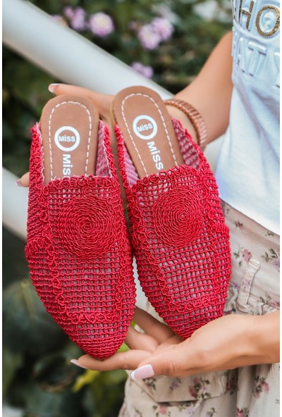 7erbilden Cusi Kırmızı Örgülü Terlik