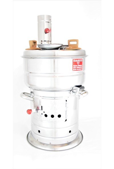 Yakut Paslanmaz Lüx Çay Semaveri Odunlu Krom Çelik Piknik Büyük Boy 10 Lt