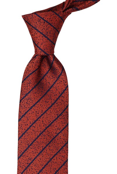 Kravatkolik Turuncu Çizgi Desen Mendilli Klasik Kravat KK9854