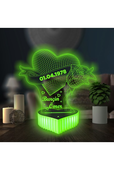 3D Hediye Dünyası Kalpli Gül Kişiye Özel Isimli Hediye 16 Renkli Kumandalı 3D Hediye Dünyası Kalpli Gül Kişiye Özel Isimli Hediye 16 Renkli Kumandalı